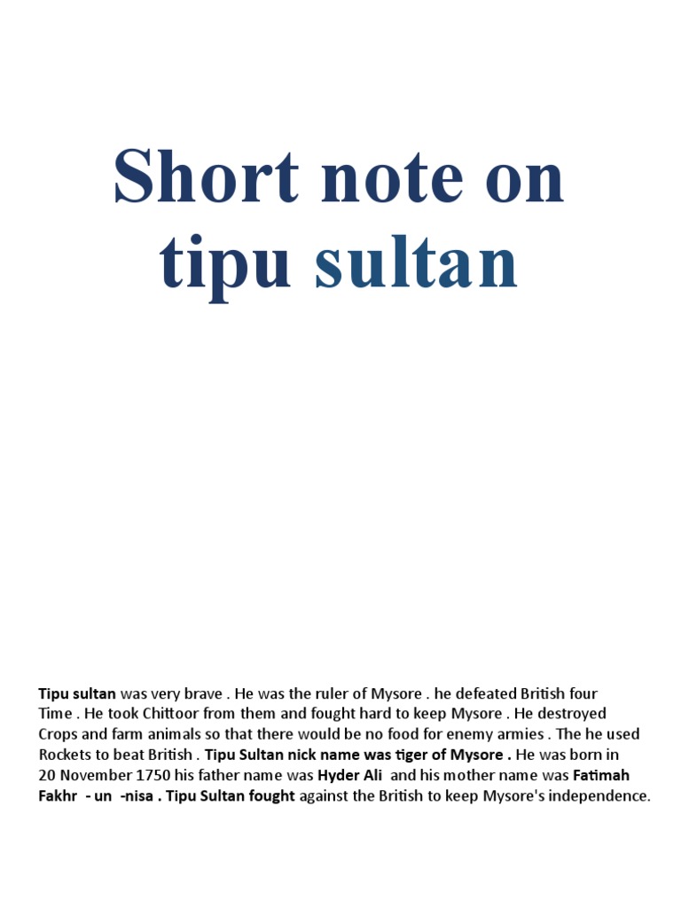 Short Note On Tipu: Sultan | PDF