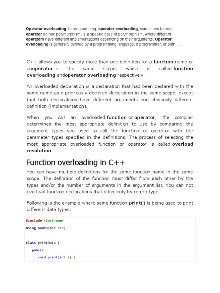 Function And Operator Overloading Download Grátis Pdf Parameter Computer Programming