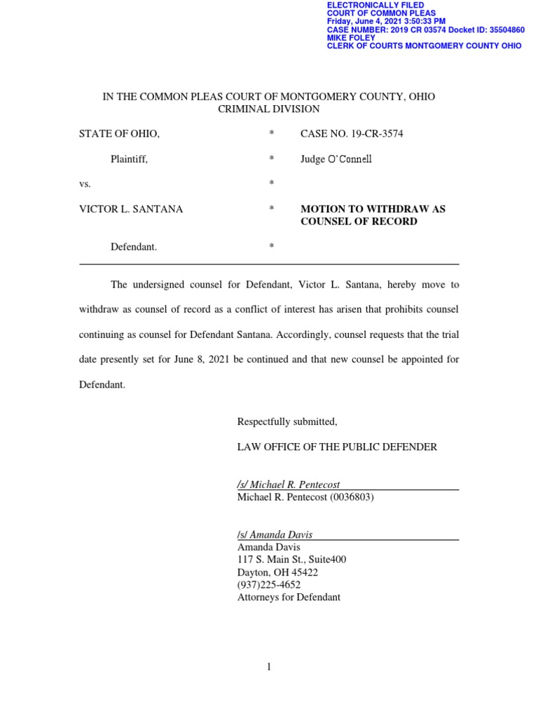 Motion To Withdrawal From Santana Case | PDF