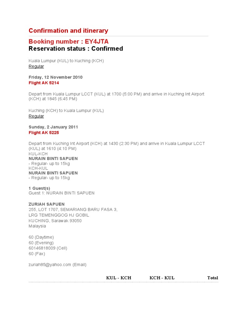 Airasia Ticket 12112010 | Download Free PDF | Services (Economics ...