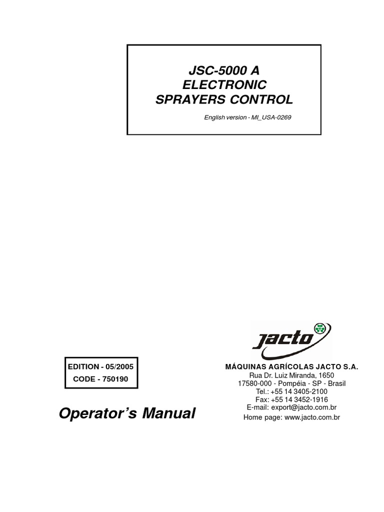 Operator's Manual: JSC-5000 A Electronic Sprayers Control | Download ...