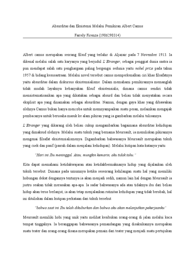 Absurditas Dan Eksistensi Melalui Pemikiran Albert Camus | PDF | Puisi ...