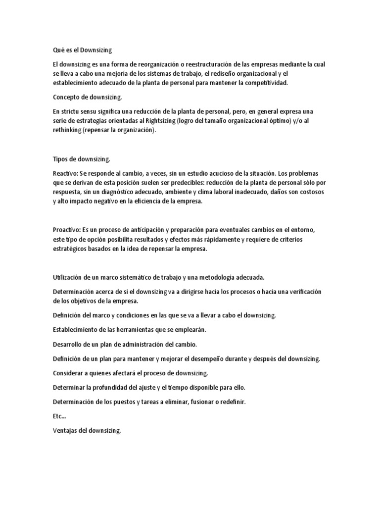Qué Es El Downsizing | PDF | Empresas | Business