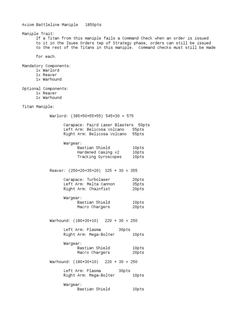 Axiom Maniple List | PDF | Military Science | Military