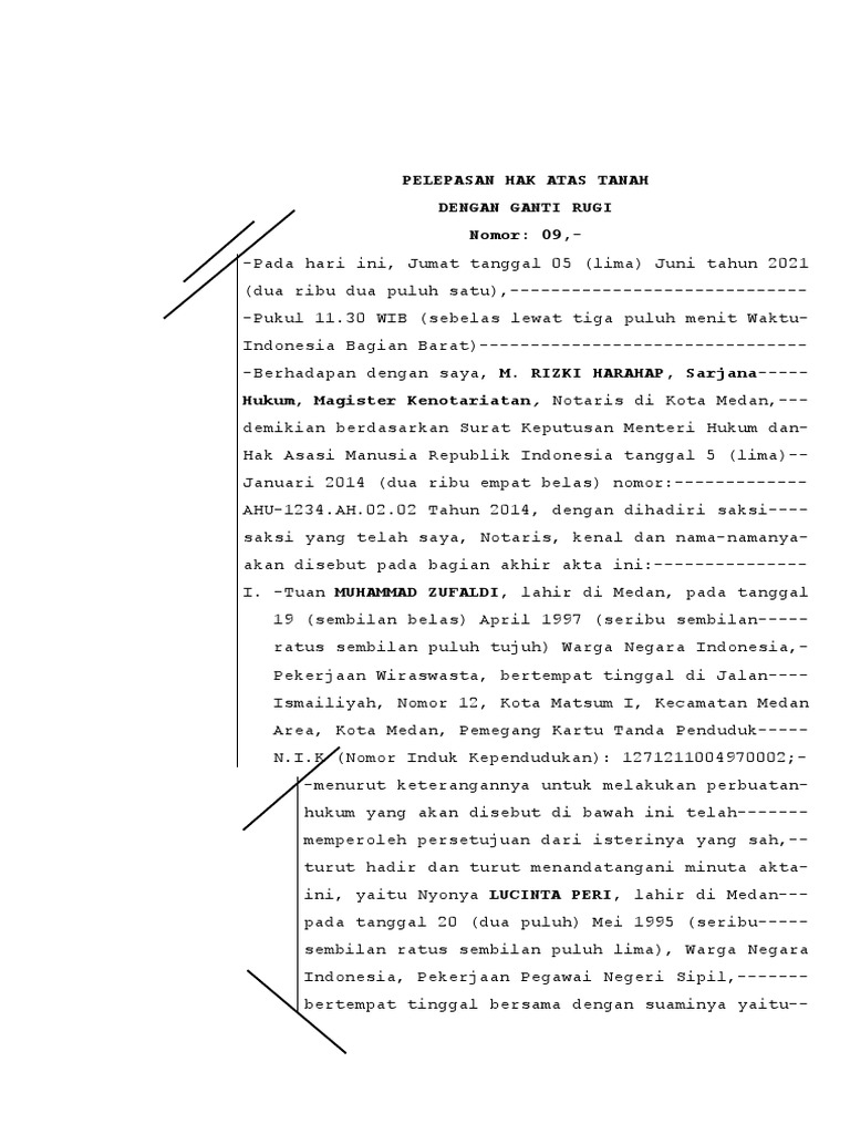 Contoh Akta Pelepasan Hak Tanah | PDF | Hukum