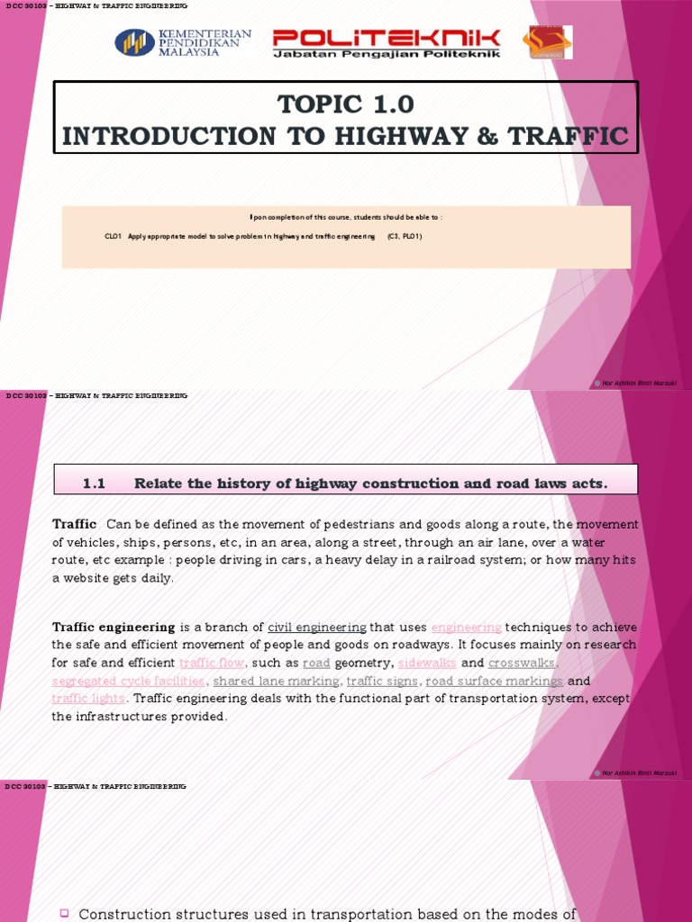 TOPIC 1 DCC3113 JUN2020 - Introduction To Highway and Traffic | PDF ...