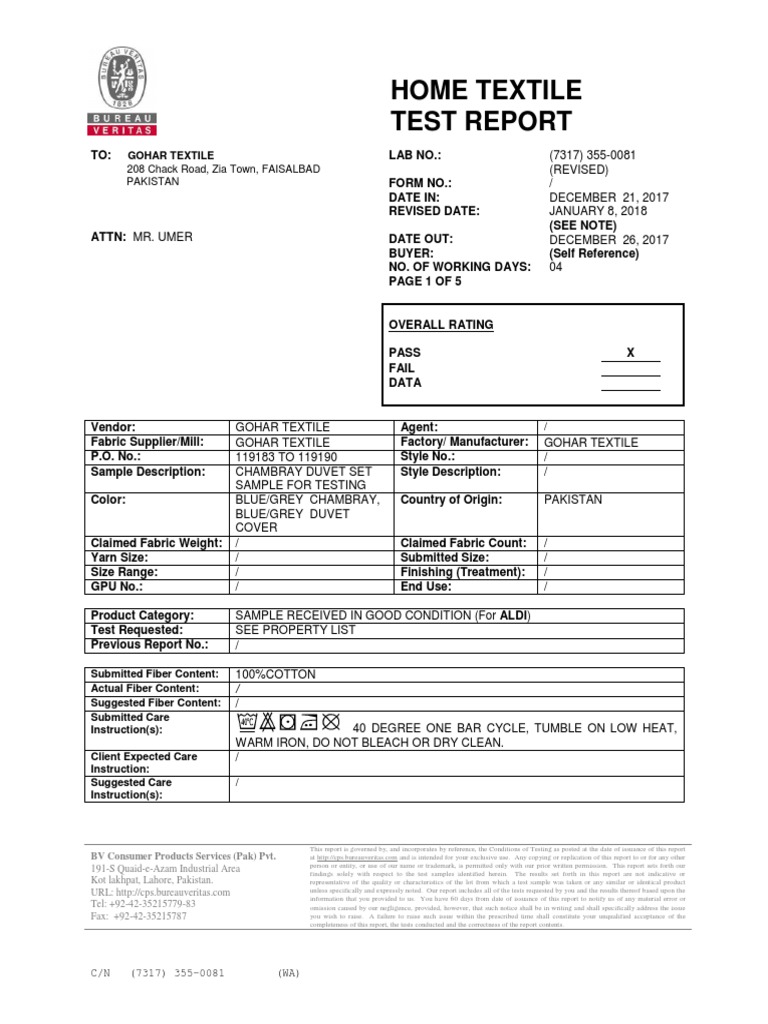 Home Textile Test Report | PDF | Textiles | Materials