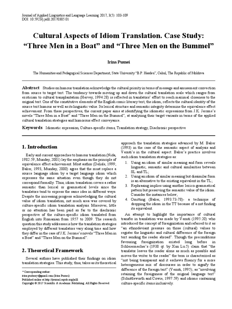 Cultural Aspects of Idiom Translation. Case Study: "Three Men in A Boat" and "Three Men On The ...
