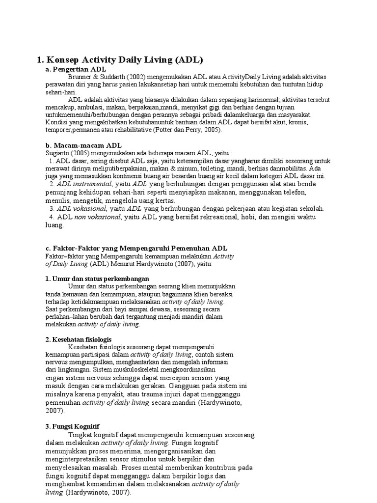 Konsep Activity Daily Living (ADL) | PDF