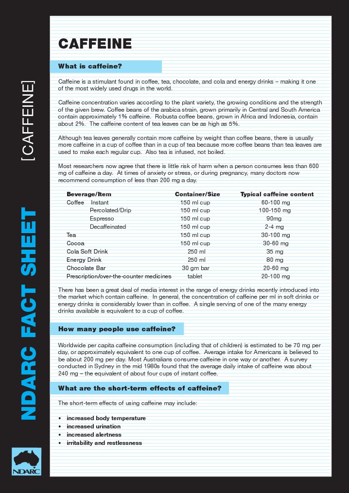caffeine+fact+sheet | Caffeine | Coffee | Free 30-day Trial | Scribd