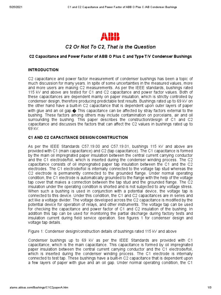 C1 and C2 Capacitance and Power Factor of ABB O Plus C - AB Condenser ...