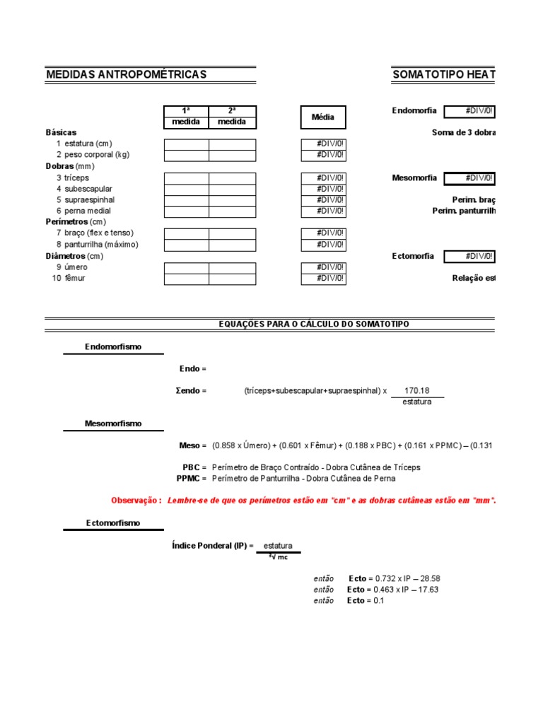 Planilha Somatotipo Somatocarta | PDF