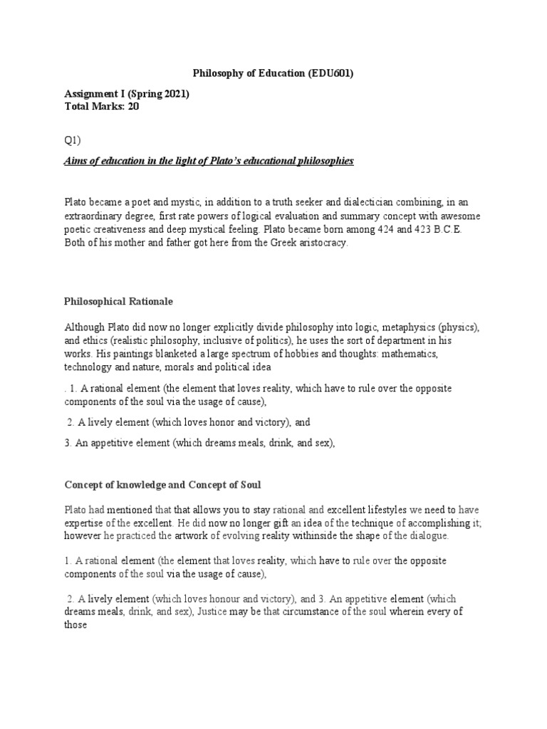 Philosophy of Education Assignment 1 | PDF | Socrates | Plato