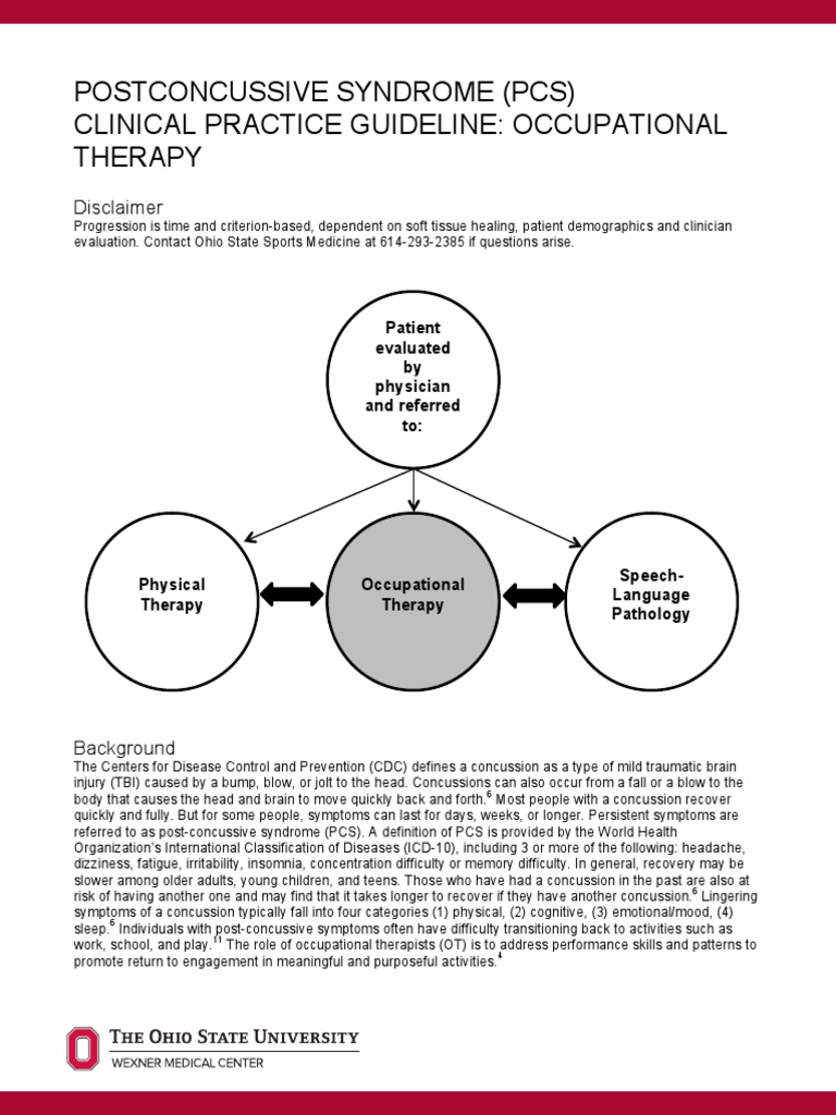 Postconcussive Syndrome (PCS) Clinical Practice Guideline: Occupational ...
