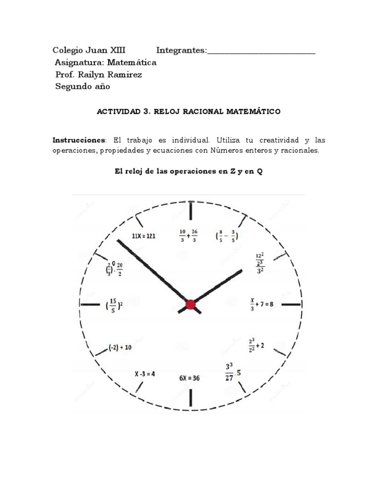 Reloj Racional Matemático. Gabo | PDF | Objetos matemáticos | Enseñanza ...