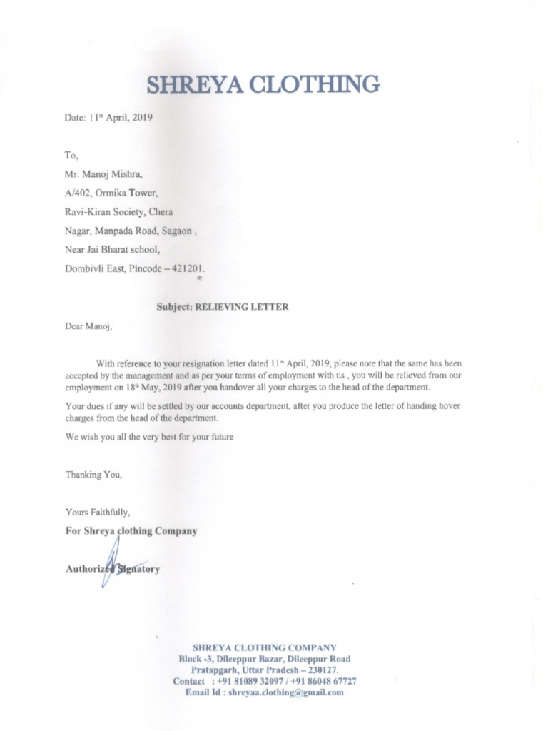 Relieving Letter | PDF