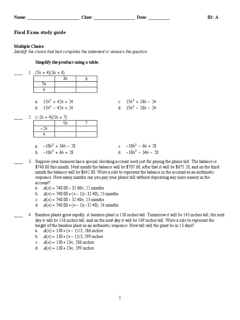 Algebra 1 Study Guide | PDF | Mathematical Objects | Teaching Mathematics