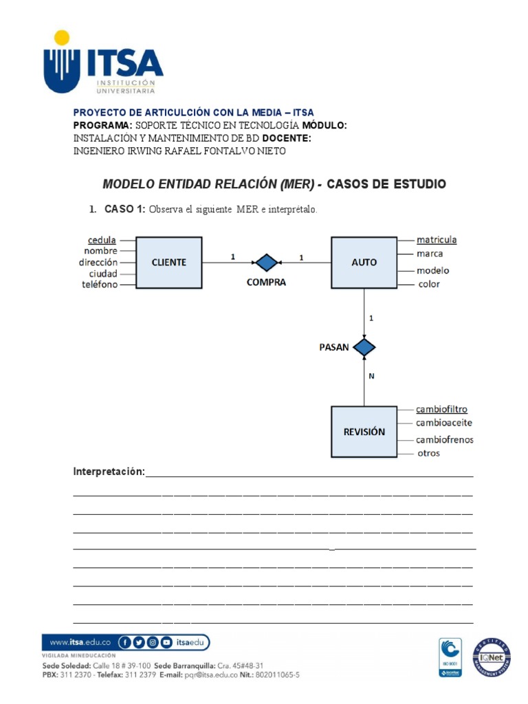 Modelo Entidad Relación (Mer) - Casos de Estudio: 1. CASO 1: Observa El ...