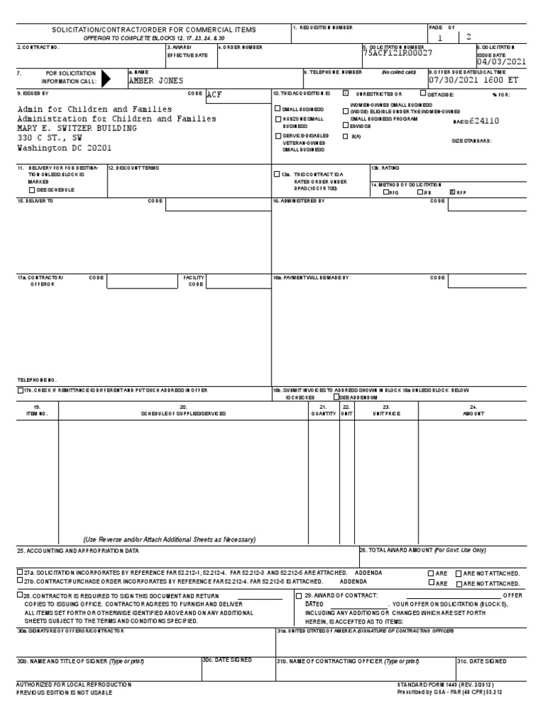 ORR Direct Care Services Solicitation 75ACF121R00027 | PDF | Meal | Hygiene