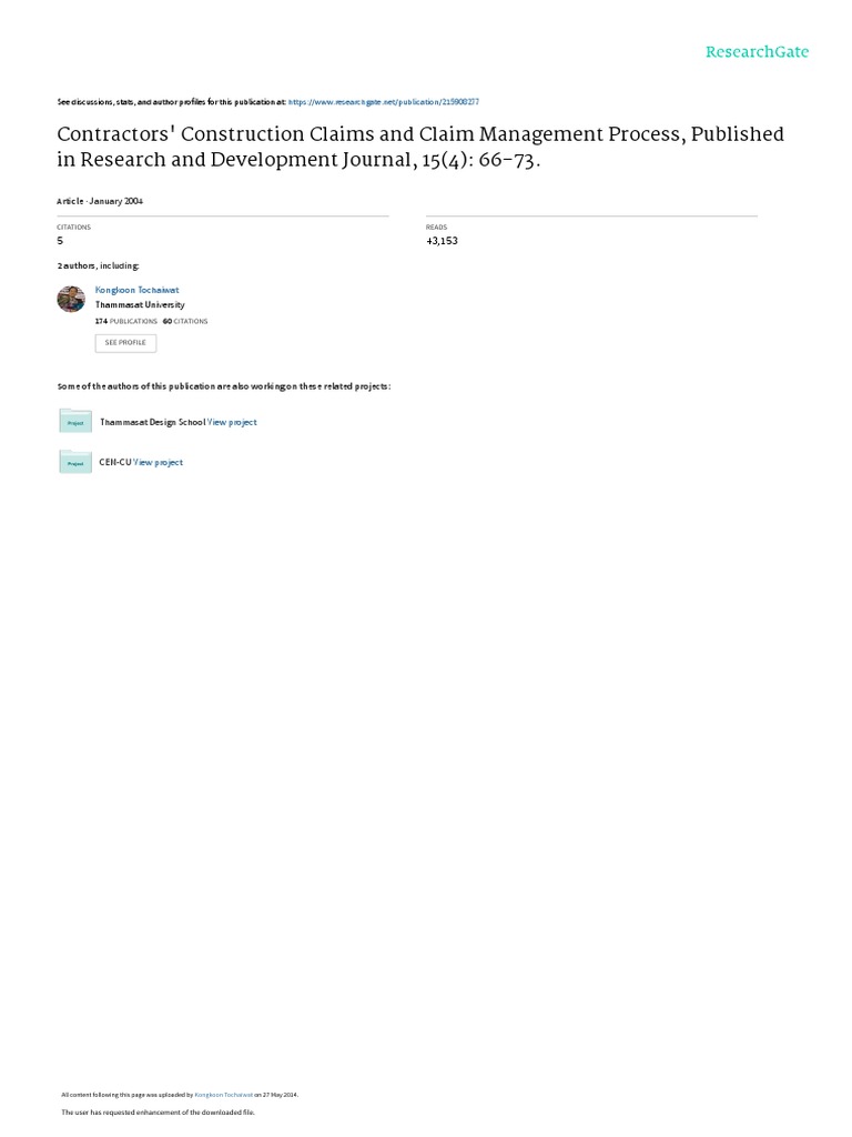 Analysis of a Research Paper on Contractors' Construction Claims and ...
