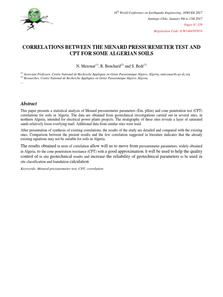 Correlations Between The Menard Pressuremeter Test and CPT For Some ...