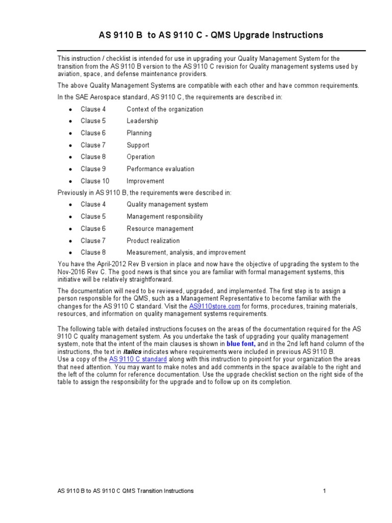 AS 9110 B To AS 9110 C - QMS Upgrade Instructions | PDF | Quality ...