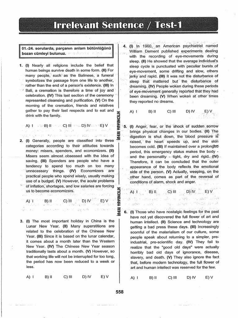 Irrelevant Sentence Tests PDF