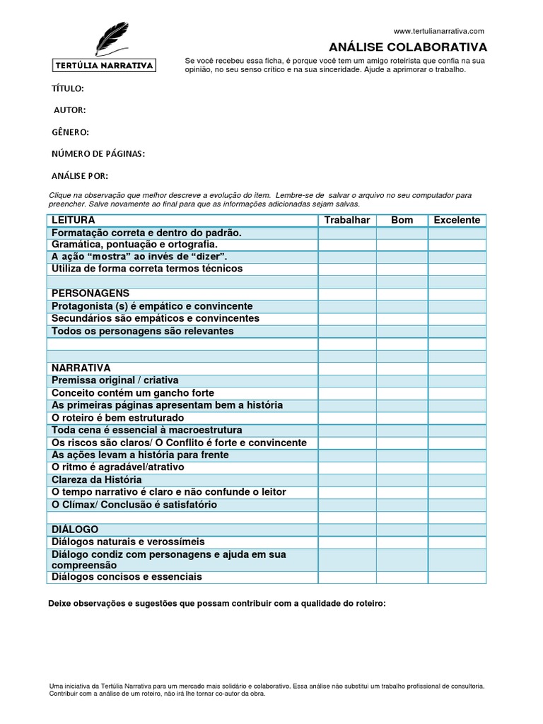 Análise colaborativa de roteiro: ficha de feedback | PDF