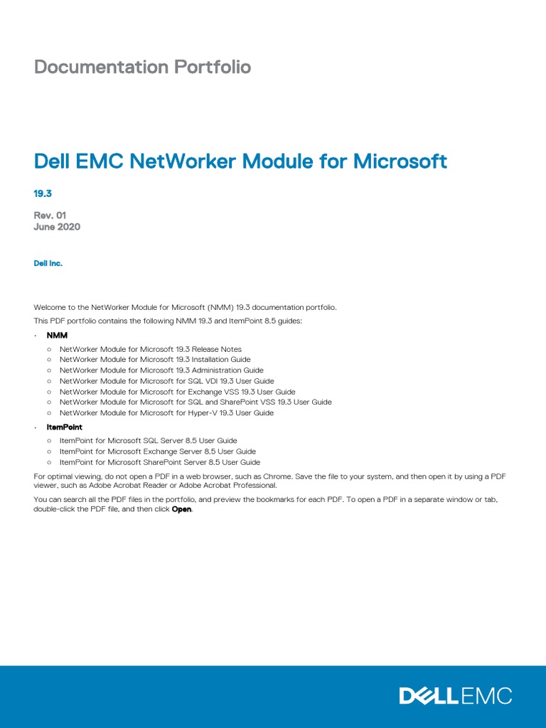 NetWorker Module For Microsoft 19.3 Documentation Portfolio | PDF