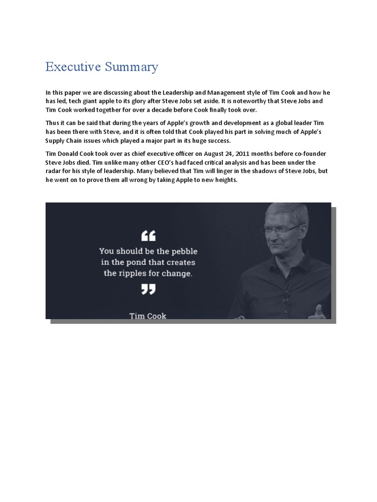 Case Study On Tim Cook Leadership | PDF | Apple Inc. | Ios