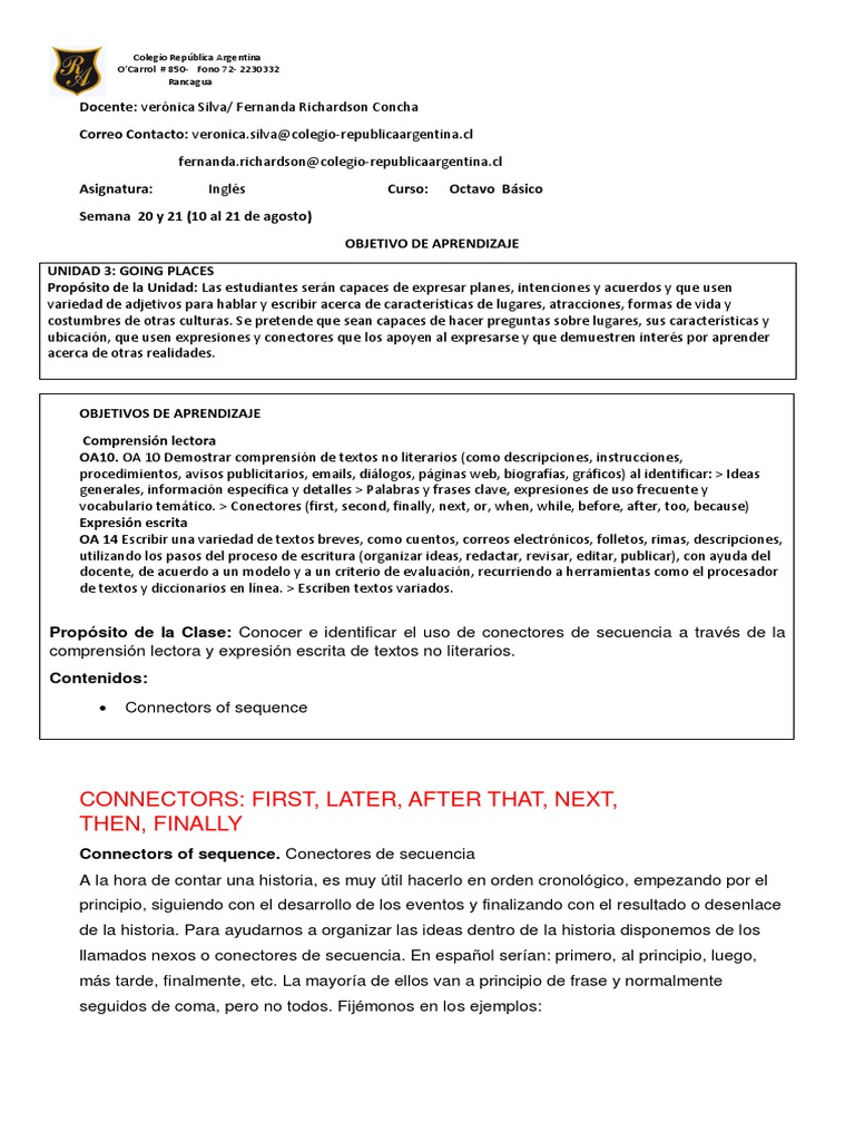 Actividades de Inglés: Conectores de Secuencia | PDF | Comprensión ...