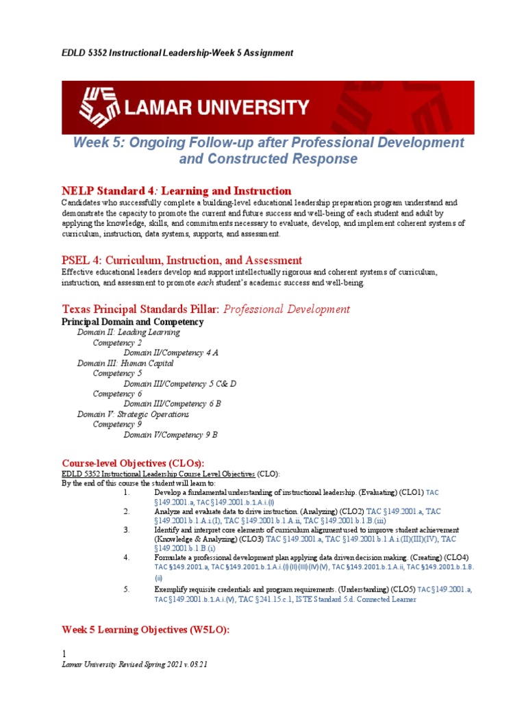 EDLD 5352 Week 5 Ongoing Followup With Constructed Response Assignment | PDF | Differentiated ...
