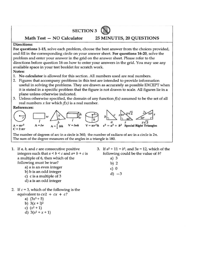 New SAT Math Test 3 | PDF
