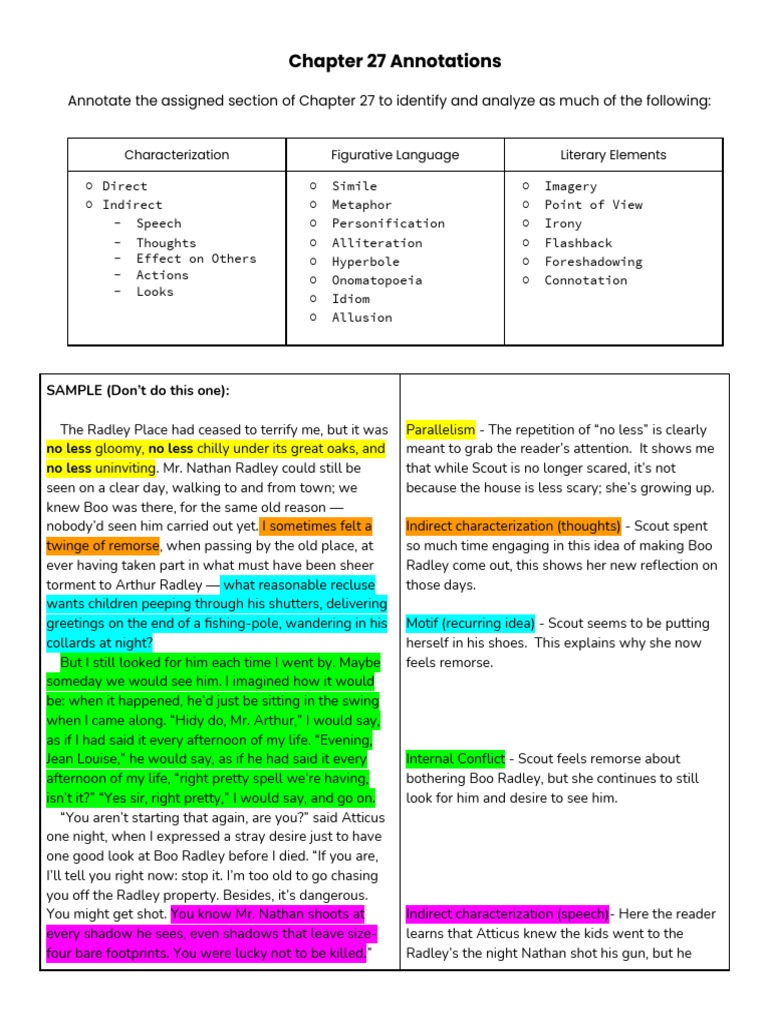 Chapter 27 Annotations | PDF | To Kill A Mockingbird