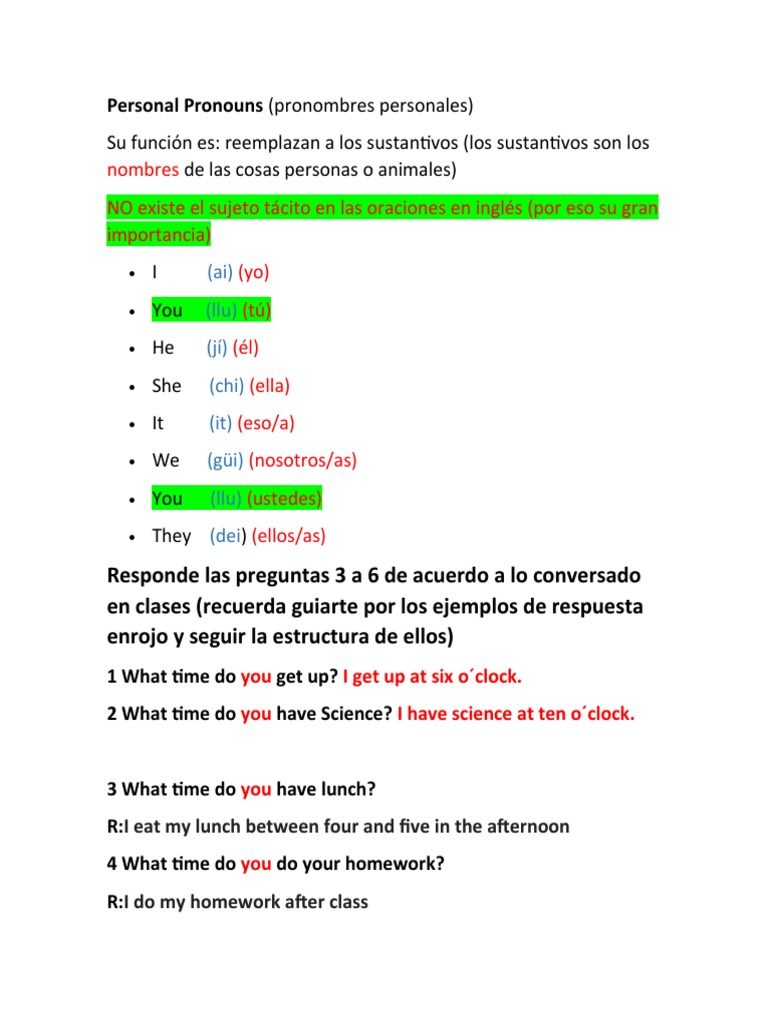 Ejemplos de Pronombres Personales en Inglés | PDF