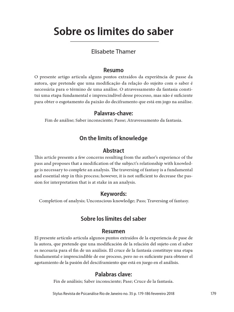 Os Limites Do Saber - Elizabeth Tamer | PDF | Jacques Lacan | Psicanálise