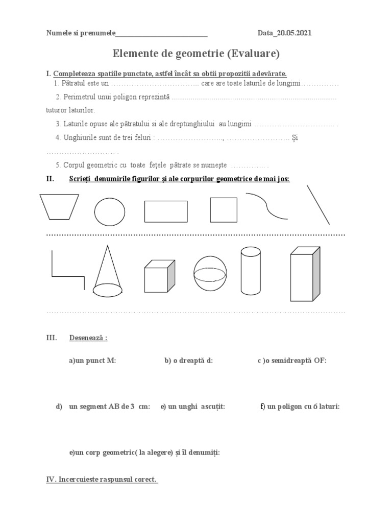 Evaluare Elemente de Geometrie Clasa A Iiia | PDF