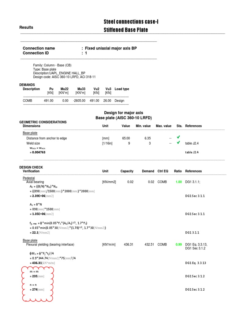 Steel Connections Case-I Stiffened Base Plate: Results | PDF | Economic ...