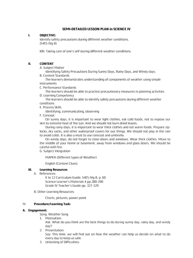 Semi-Detailed Lesson Plan in Science Iv-1 | PDF | Pedagogy | Learning