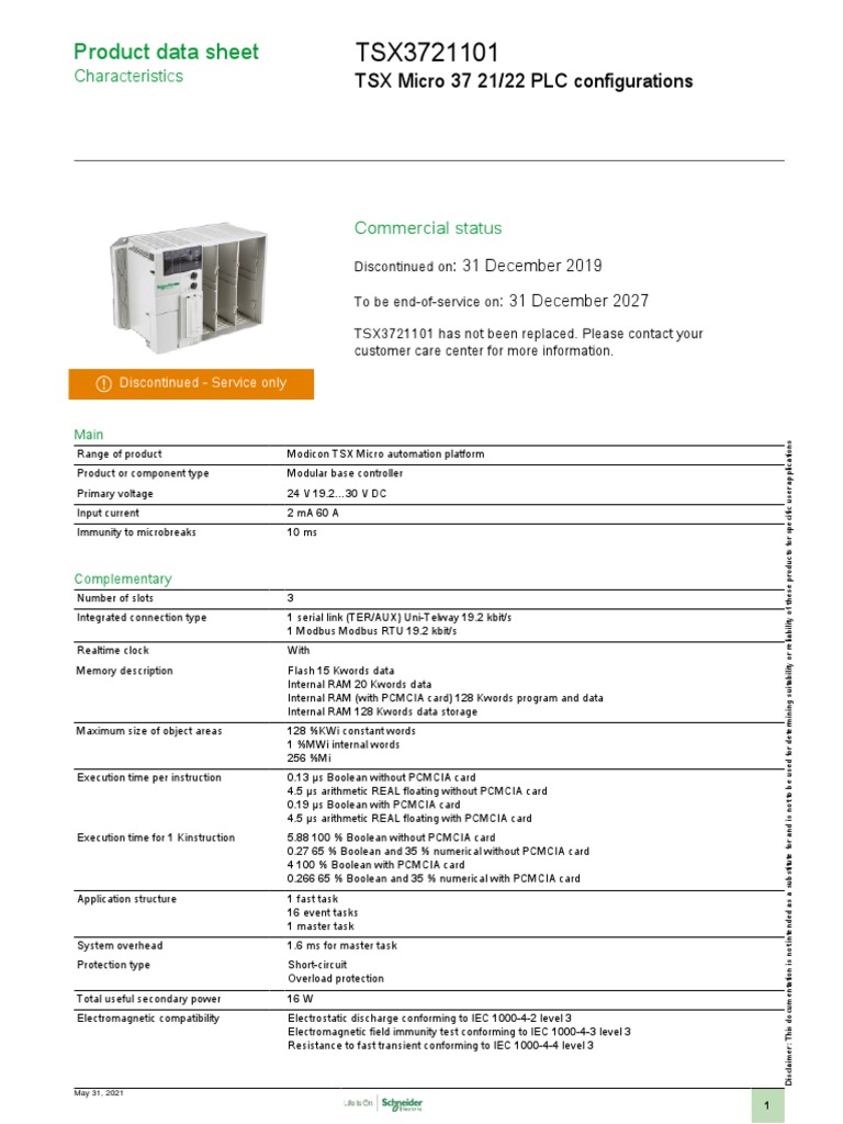 Modicon TSX Micro - TSX3721101 | PDF | Programmable Logic Controller | Electrical Engineering