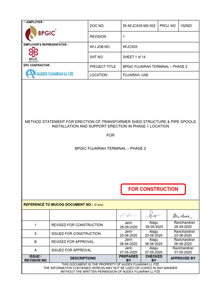 Method Statement For Erection of Transformer Shed Structure & Pipe ...