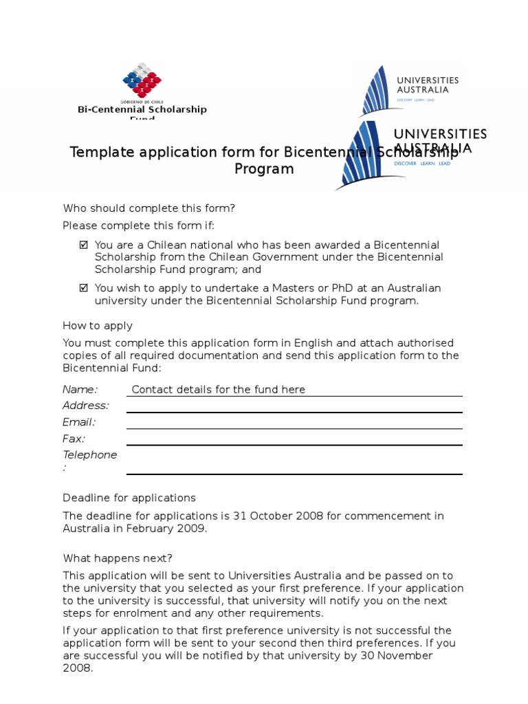 Template Application Form For Bicentennial Scholarship Program | PDF ...