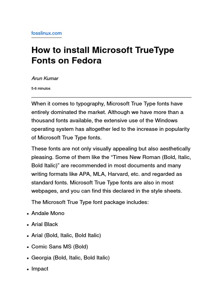 How To Install Microsoft Truetype Fonts On Fedora: Arun Kumar | PDF ...