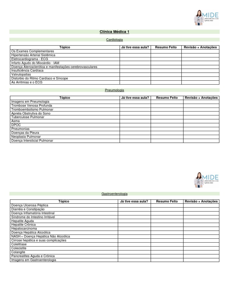 Clínica Médica 1, 2 e 3 - Checklist | PDF | Especialidades médicas ...