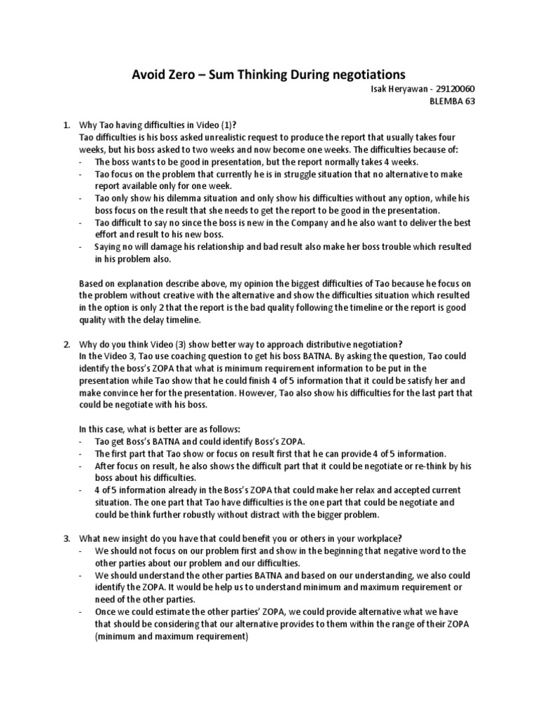 Avoid Zero - Sum Thinking During Negotiation | PDF | Negotiation | Psychology