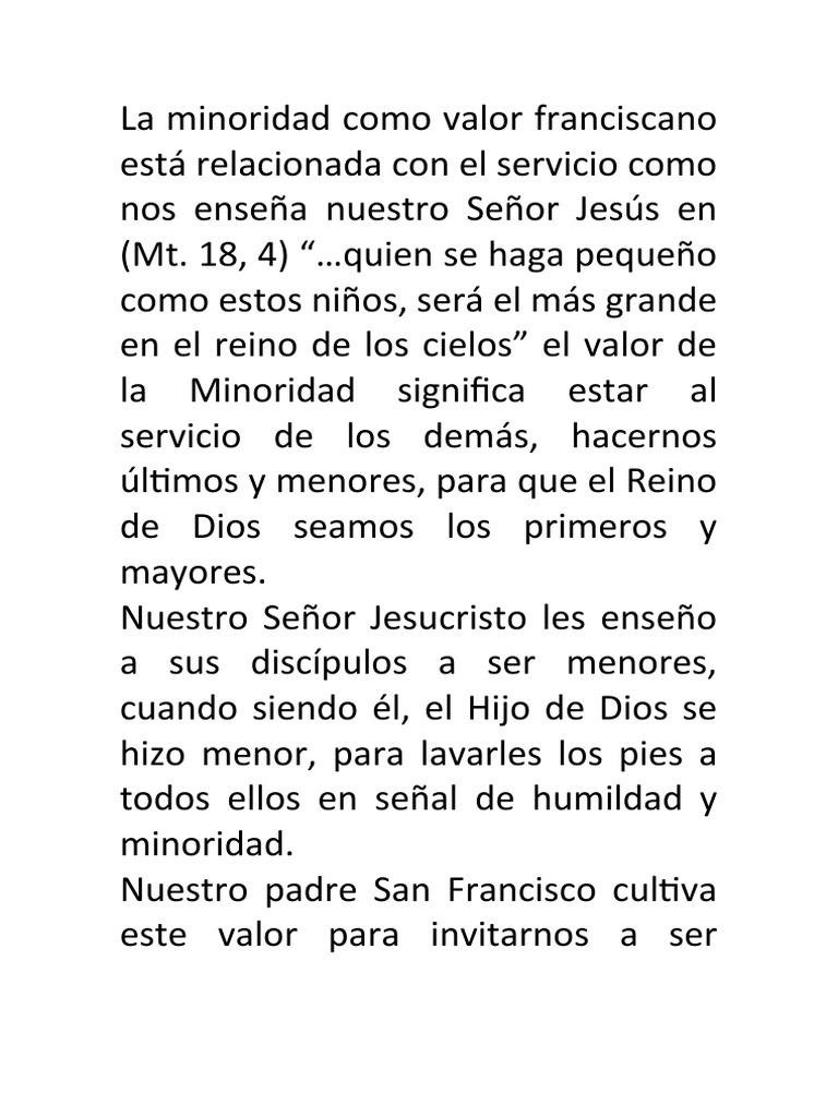 La Minoridad Como Valor Franciscano Está Relacionada Con El Servicio ...