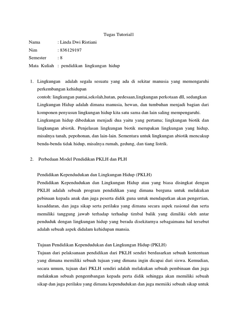 Tugas Tutorial1 - Pendidikan Lingkungan Hidup | PDF