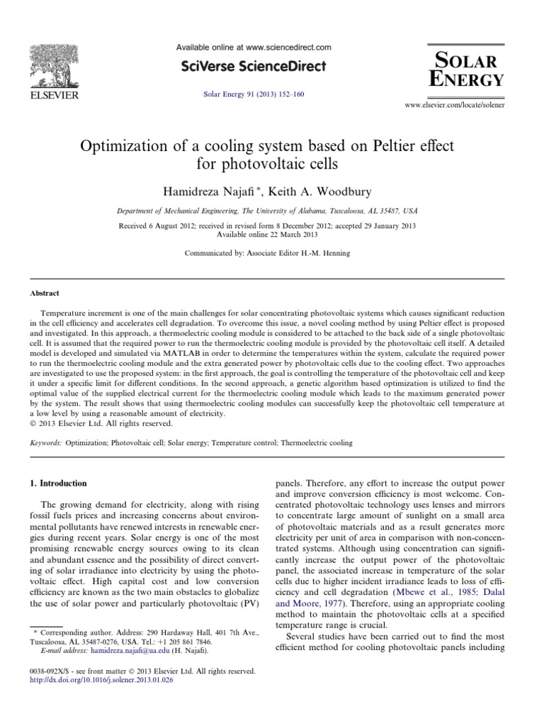 Optimization of A Cooling System Based On Peltier Effect For ...