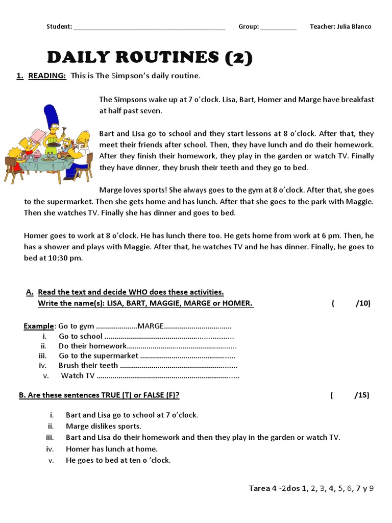 Daily Routines (2) : 1. READING: This Is The Simpson's Daily Routine | PDF | Lisa Simpson | Bart ...