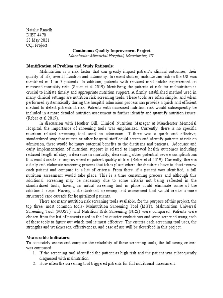 Cqi Project | PDF | Screening (Medicine) | Weight Loss